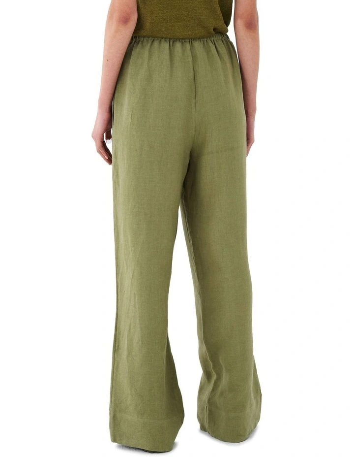 Skin and Threads Linen Trouser in Khaki Green | MYER