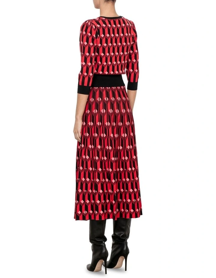 Veronika Maine Poppy Geometric Knit Top in Red | MYER