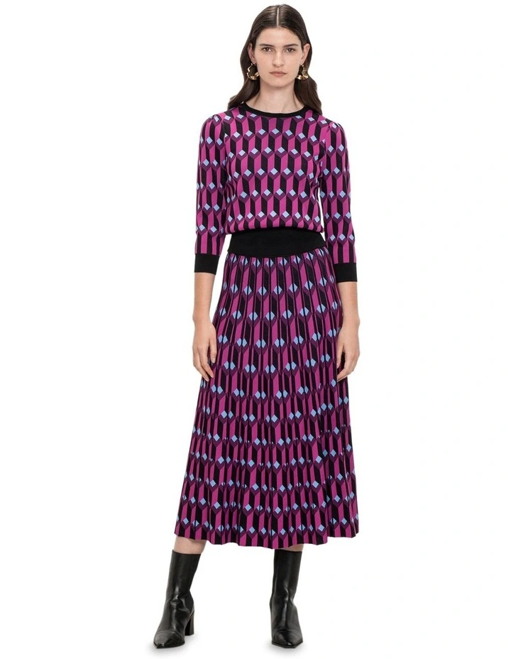 Veronika Maine Geometric Knit Top in Fuchsia | MYER