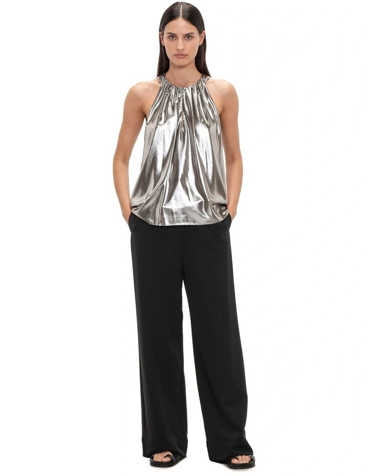Veronika Maine Foiled Gathered Halter Top in Silver | MYER