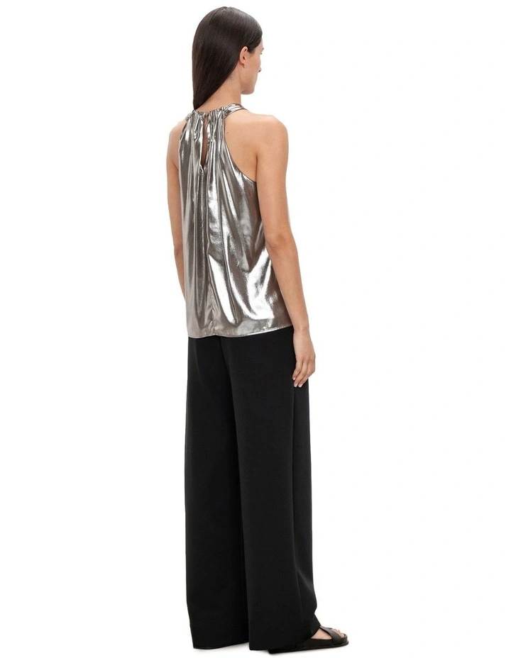 Veronika Maine Foiled Gathered Halter Top in Silver | MYER