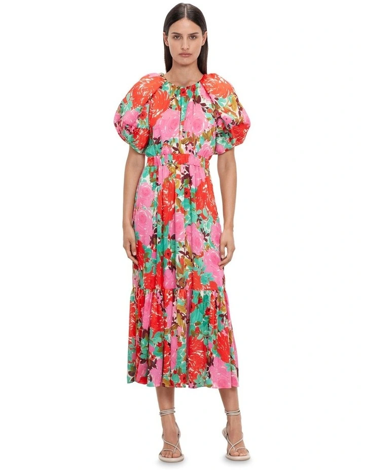 Veronika Maine Majorca Lantern Sleeve Midi Dress in Multi | MYER