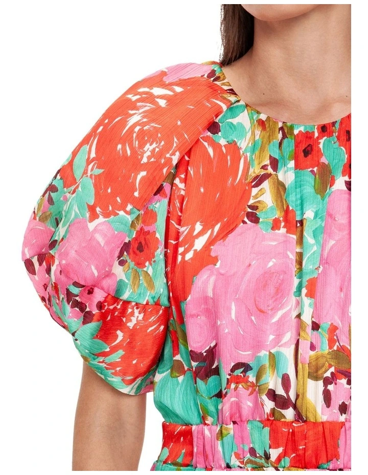 Veronika Maine Majorca Lantern Sleeve Midi Dress in Multi | MYER