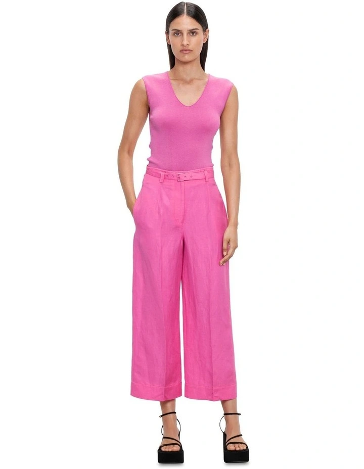Veronika Maine Soft Linen Belted Culottes in Neon Pink | MYER