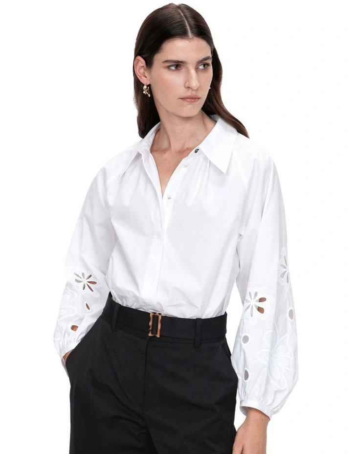 Veronika Maine Embroidery Trapeze Shirt in White | MYER