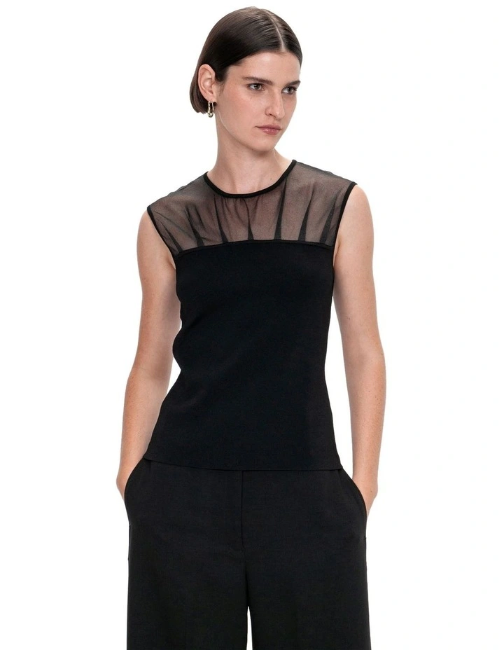 Veronika Maine Gathered Sheer Yoke Knit in Black | MYER
