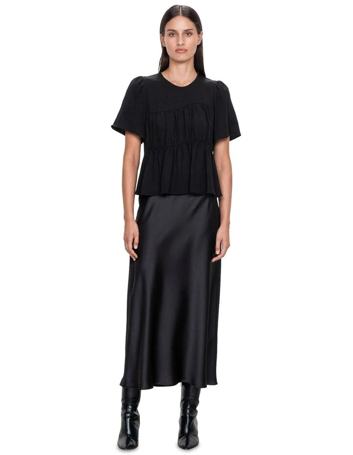 Veronika Maine European Twill Gathered Top in Black | MYER
