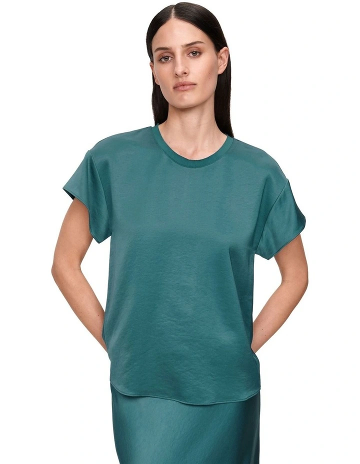Veronika Maine Satin Raw Edge Tee in Green | MYER