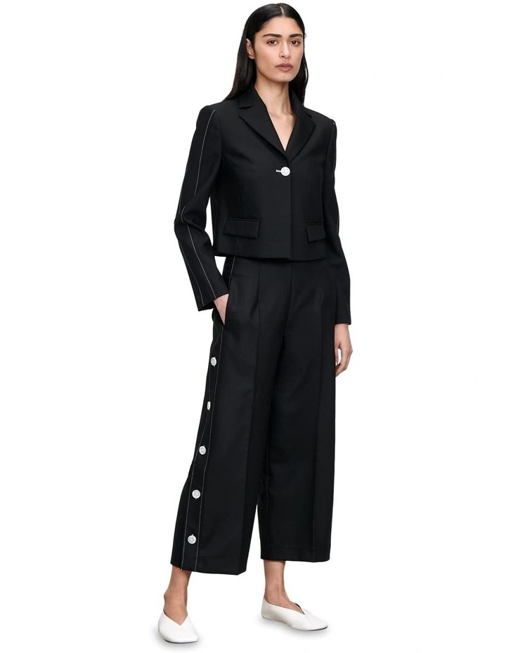 Veronika Maine European Stretch Cropped Button Pant in Black | MYER