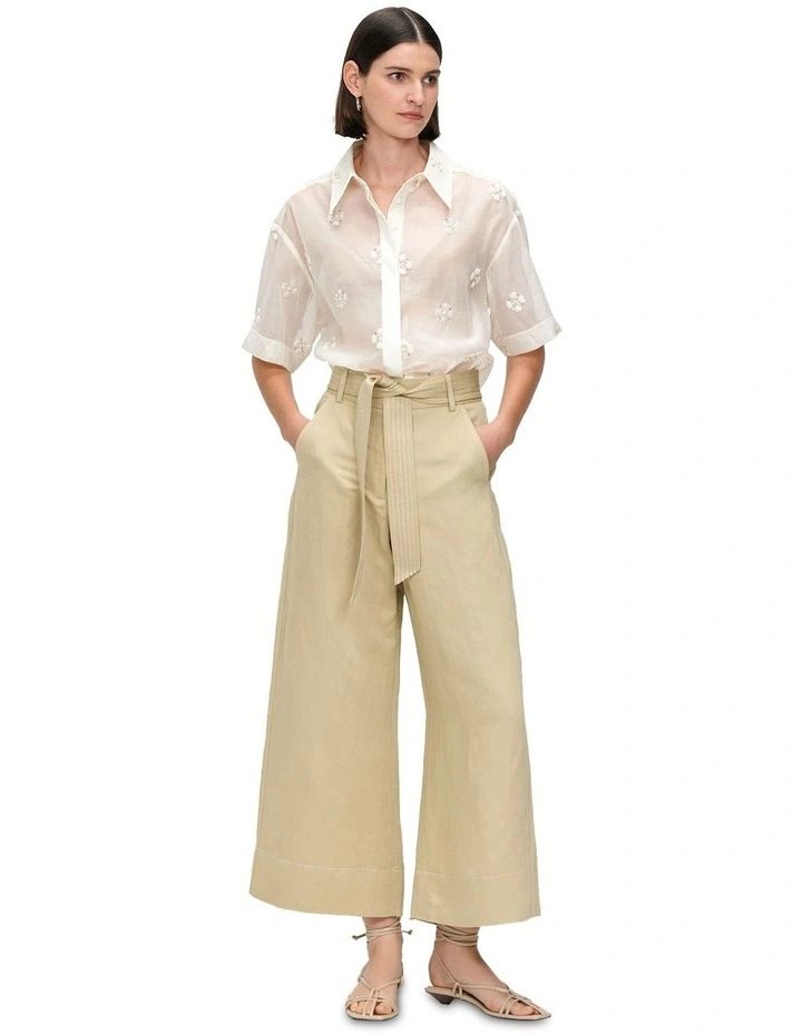 Veronika Maine Luxe Linen Pocket Wide Cropped Pant in Natural | MYER
