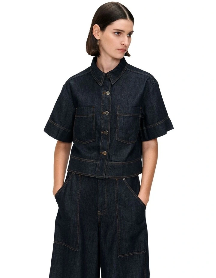 Veronika Maine Tencel Denim Shirt in Dark Indigo Wash | MYER
