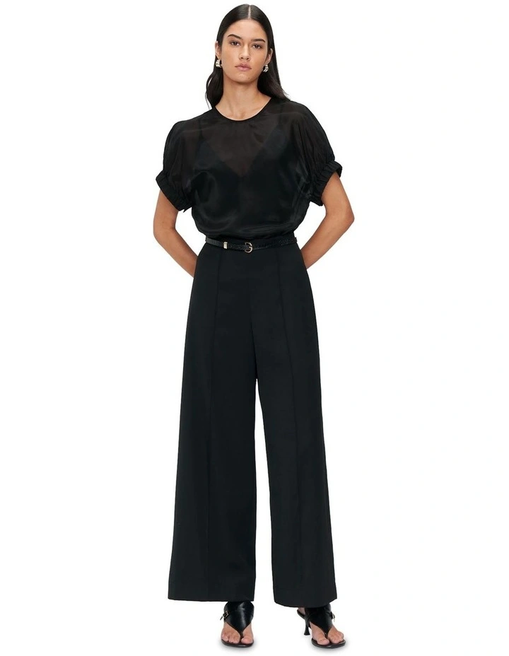 Veronika Maine Marbled Cupro Gathered Cuff Top in Black | MYER