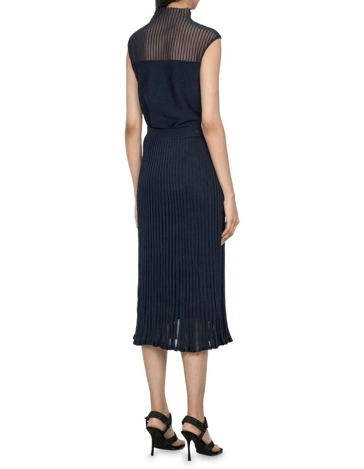 Veronika Maine Sheer Yoke Funnel Neck Knit Top in Ink Blue | MYER