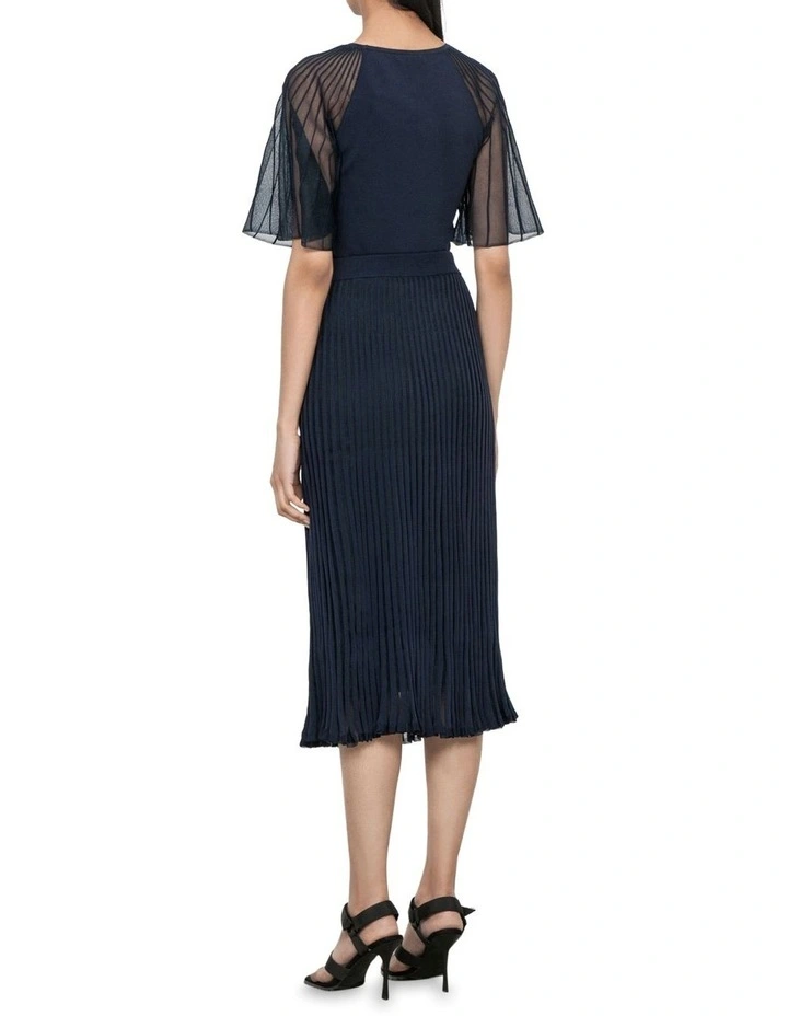 Veronika Maine Sheer Pleated Knit Top in Ink Blue | MYER