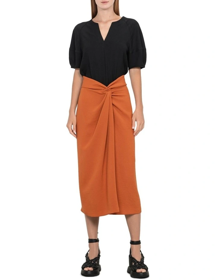 Veronika Maine Washed Crepe Twist Pencil Skirt in Orange | MYER