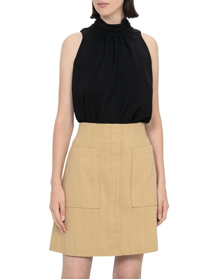 Veronika Maine Airy Twill Drape Neck Top in Black | MYER