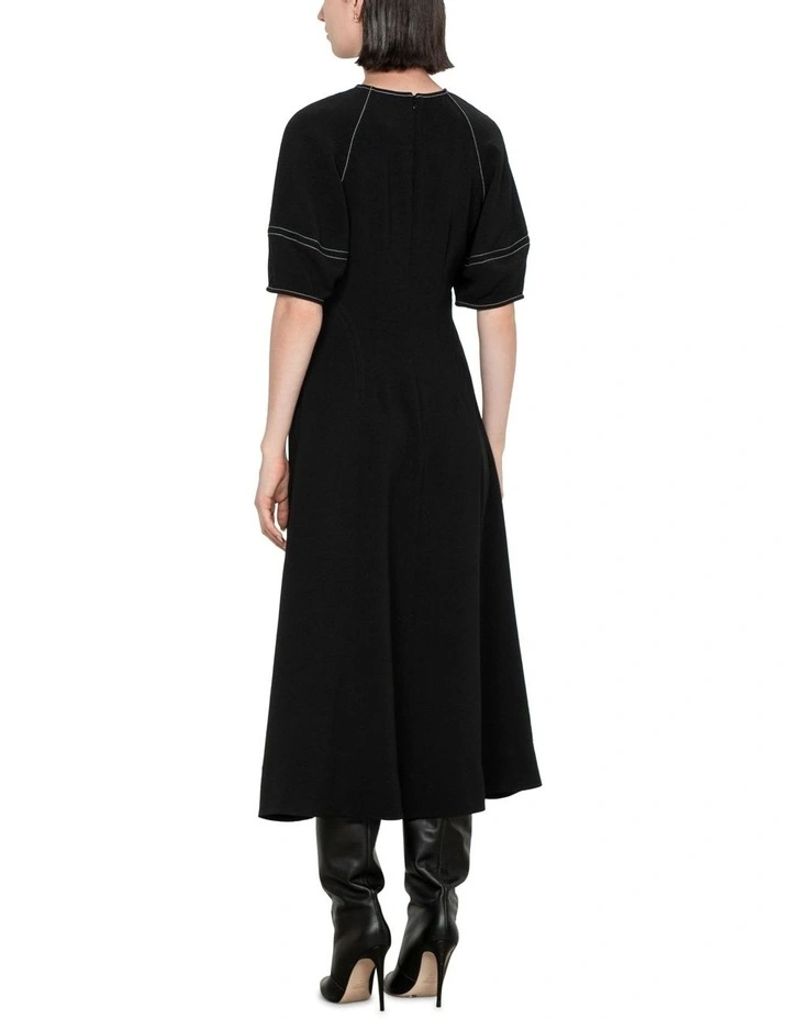 Veronika Maine Washed Crepe Gathered Midi Dress in Black | MYER