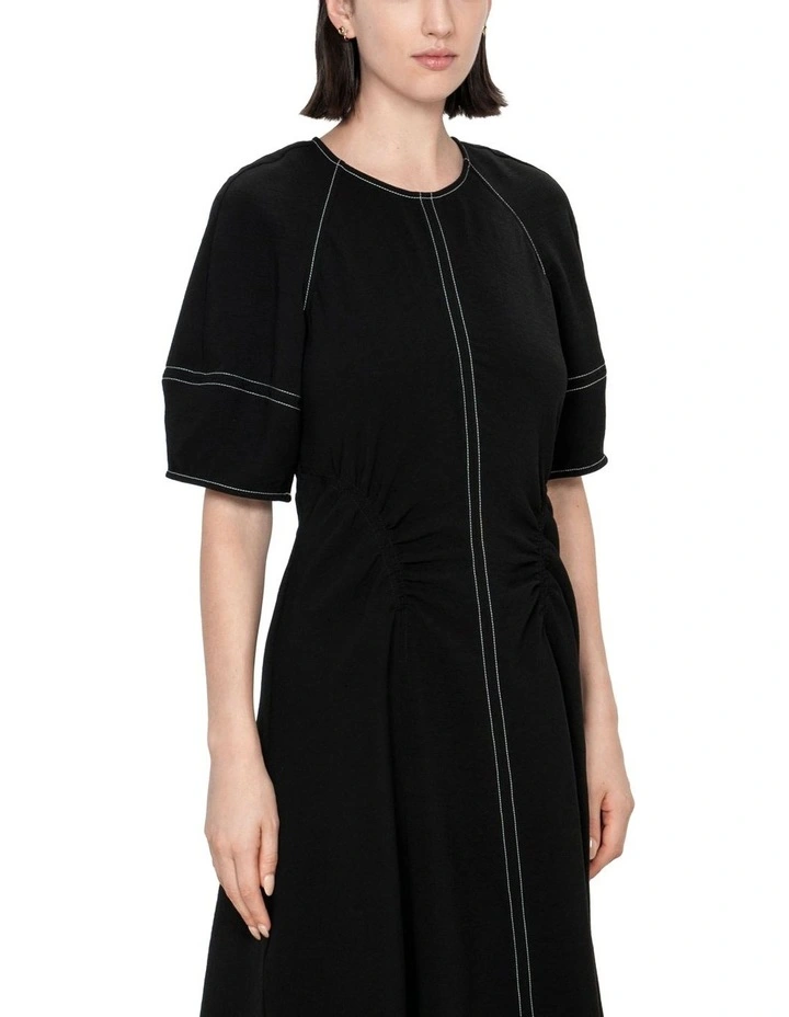 Veronika Maine Washed Crepe Gathered Midi Dress in Black | MYER