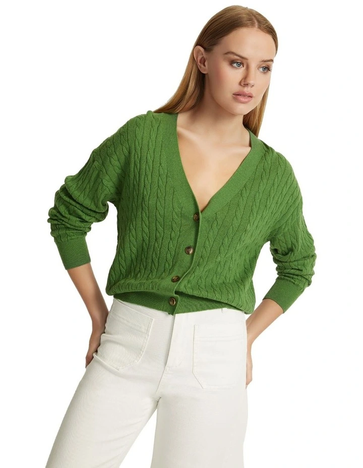 Oxford Erin Cable Cardigan in Green | MYER