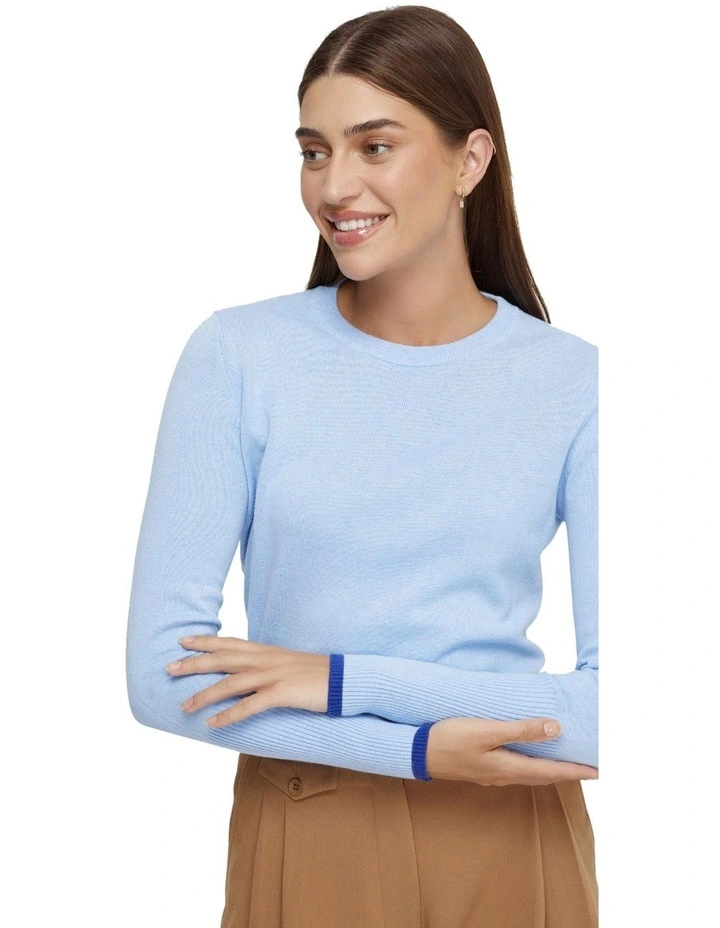 Oxford Madeline Stripe Cuff Knit Top in Blue | MYER