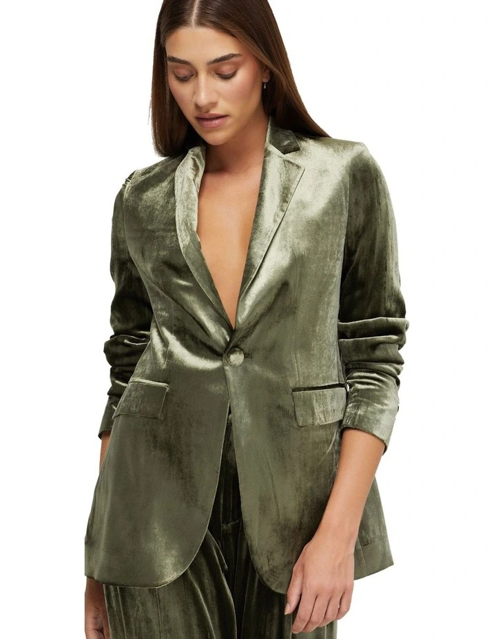 Oxford Lola Silky Velvet Jacket in Olive | MYER