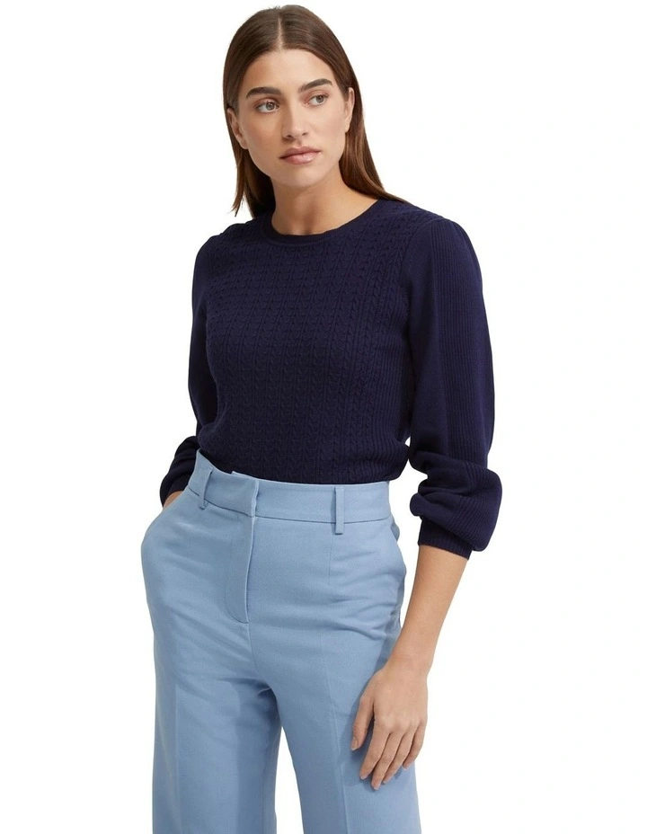 Oxford Kirstin Cable Knit Top in Navy | MYER