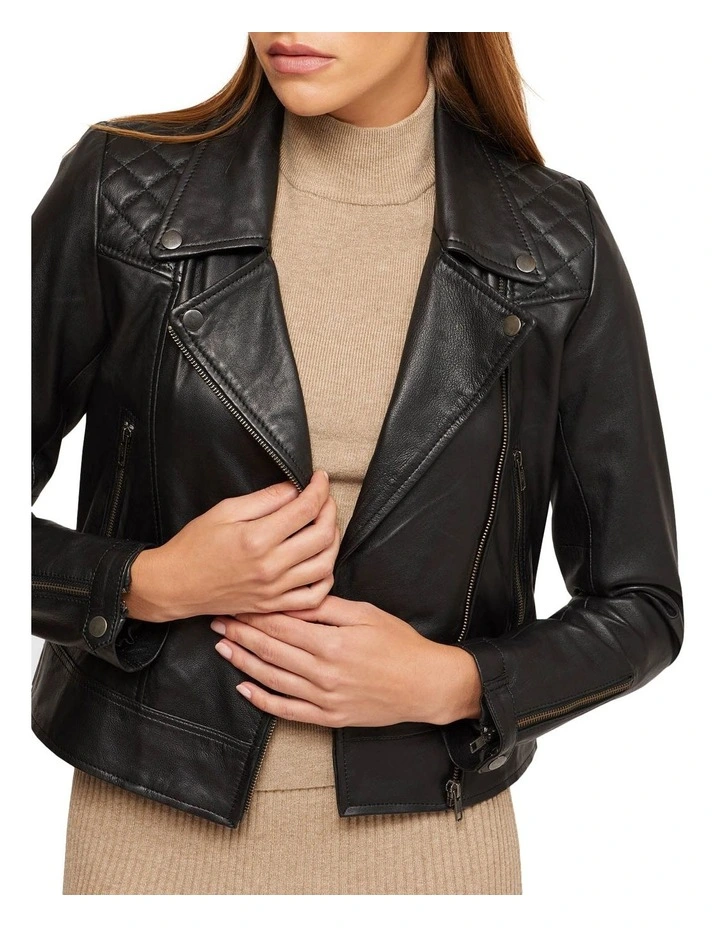 Oxford Emma Biker Leather Jacket in Black | MYER