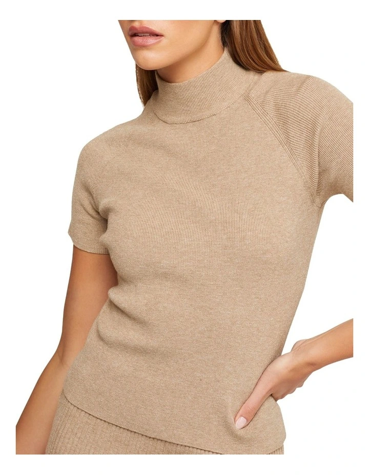 Oxford Dawn Knitted Short Sleeve Top in Beige | MYER