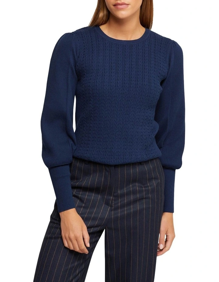 Oxford Kirstin Cable Knit Top in Navy | MYER