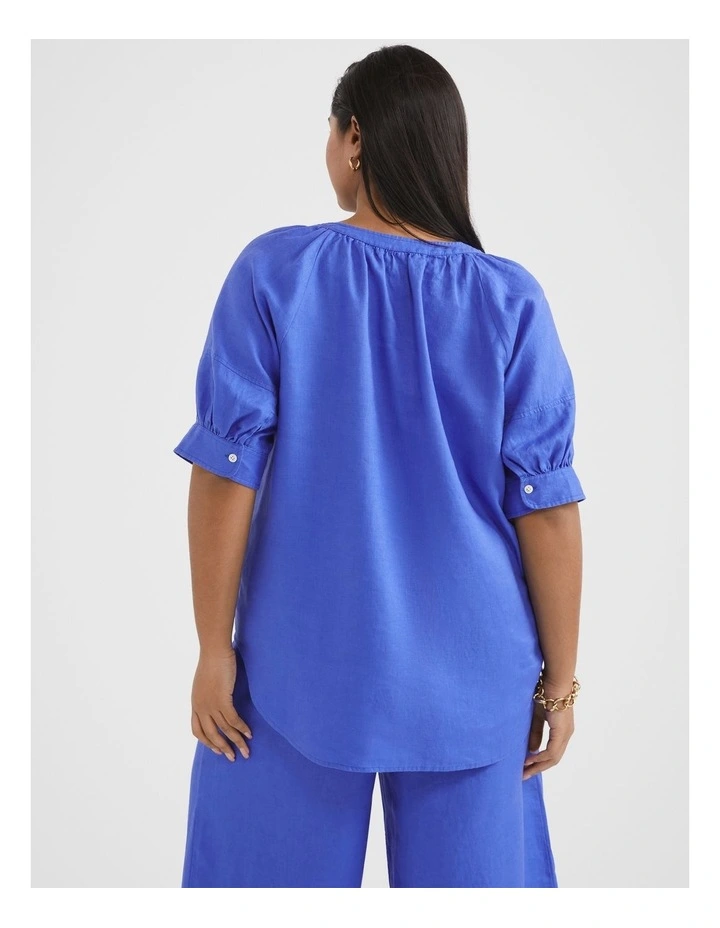 Commonry The Linen Short Sleeve Top in Soft Cobalt | MYER