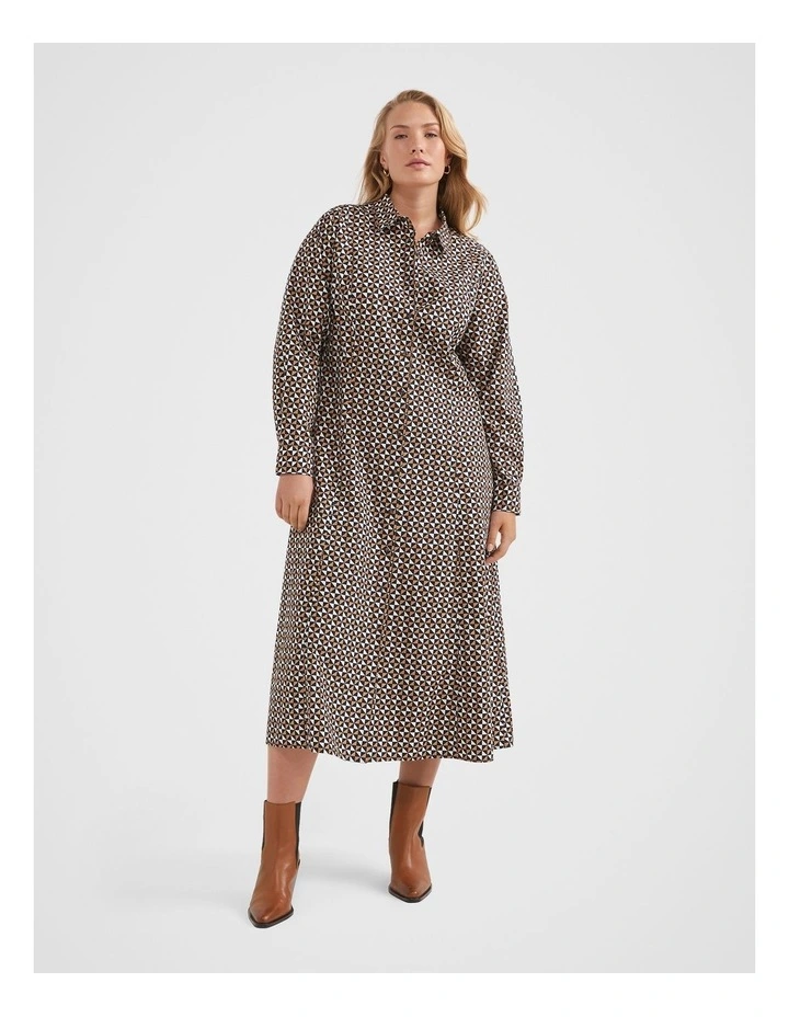 Commonry The Geo Print Cotton Shirt Dress in Brown Ptnt | MYER