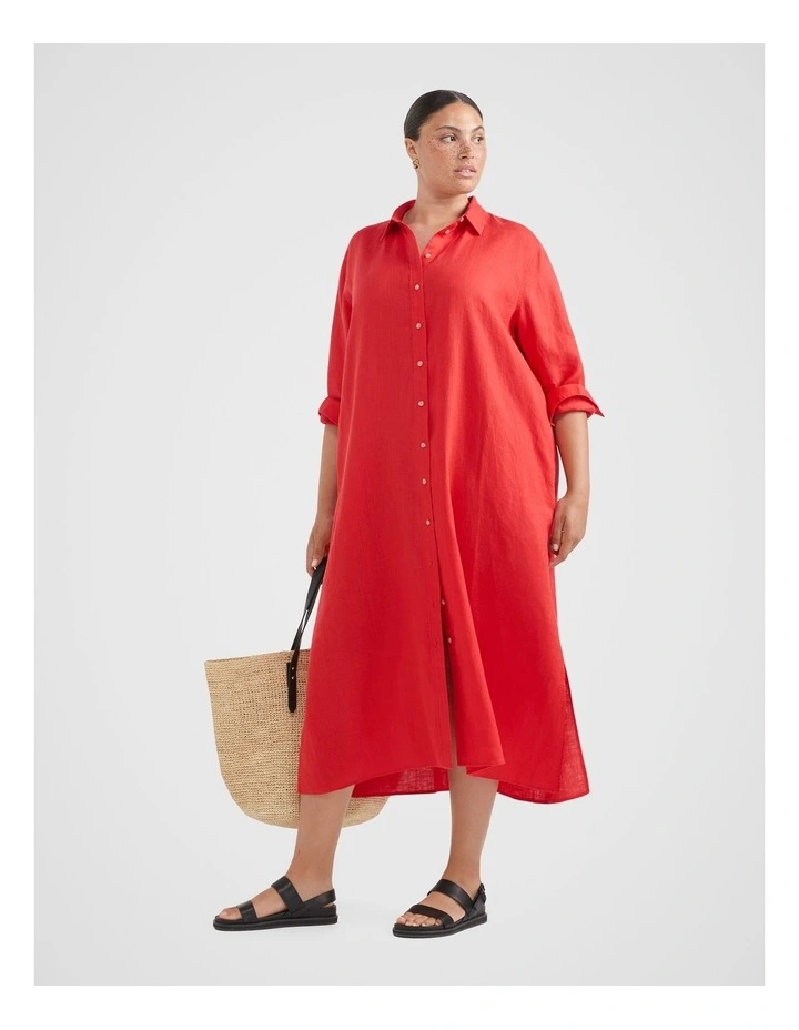 Commonry The Washed Linen Shirt Dress in Poppy | MYER