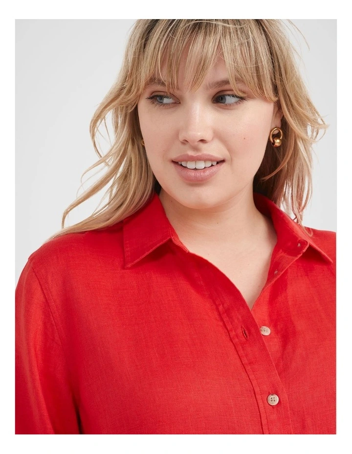 Commonry The Washed Linen Shirt Dress in Poppy | MYER