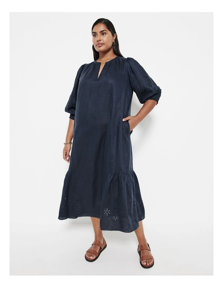 Commonry The Broderie Linen Dress in French Navy | MYER