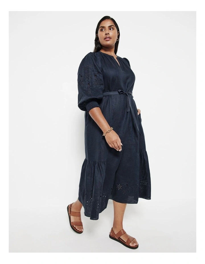 Commonry The Broderie Linen Dress in French Navy | MYER
