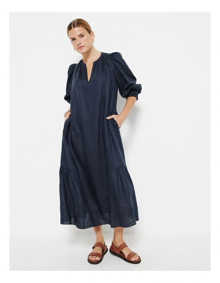 Commonry The Broderie Linen Dress in French Navy | MYER