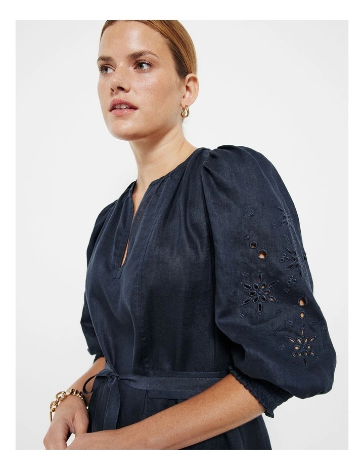 Commonry The Broderie Linen Dress in French Navy | MYER