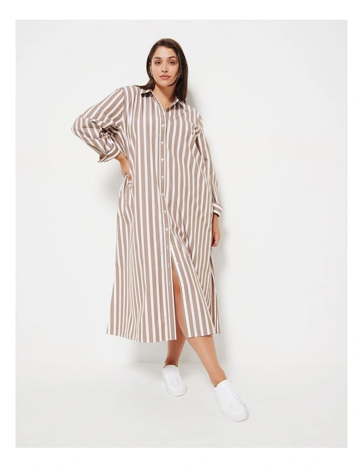 Commonry The Stripe Maxi Shirt In Mocha Stripe | MYER