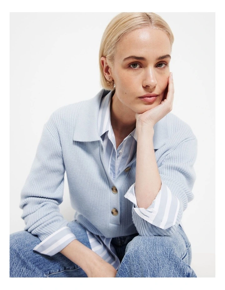 Commonry The Polo Knit Jumper in Smokey Blue | MYER