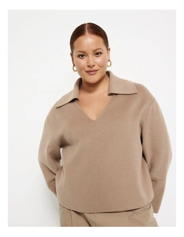 Commonry Collared Popover Top In Camel | MYER