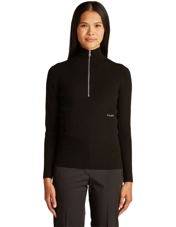 Tilley Stretch Merino Zip Turtleneck Jumper in Black | MYER