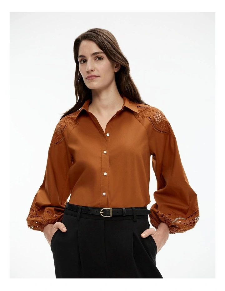 Witchery Cotton Broderie Blouse in Faded Terracotta | MYER