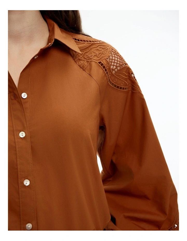 Witchery Cotton Broderie Blouse in Faded Terracotta | MYER