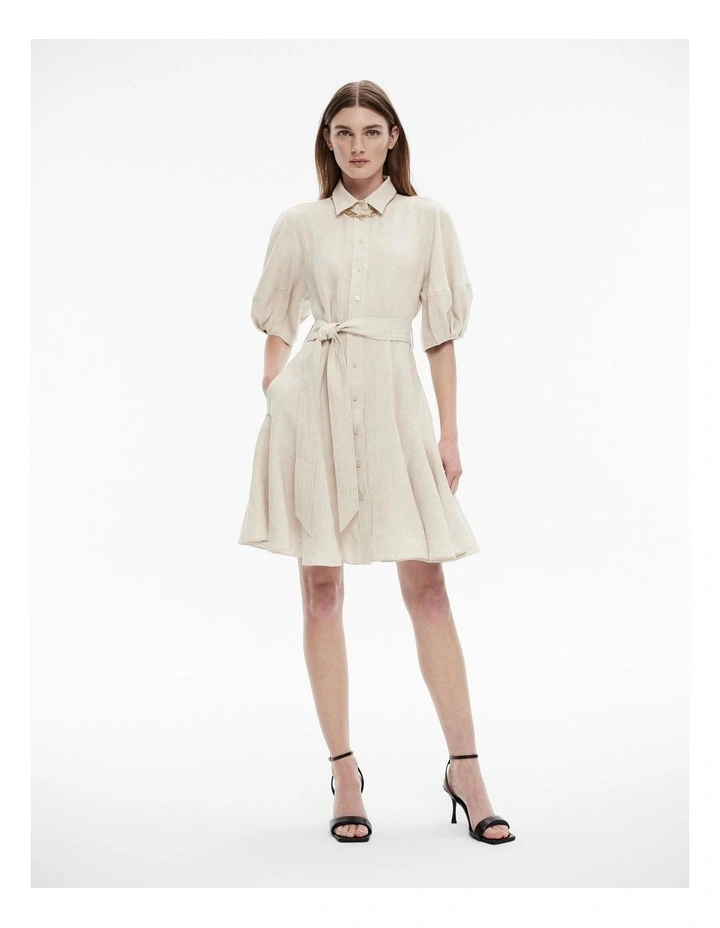 Witchery Yarn Dye French Linen Godet Dress in Flax | MYER