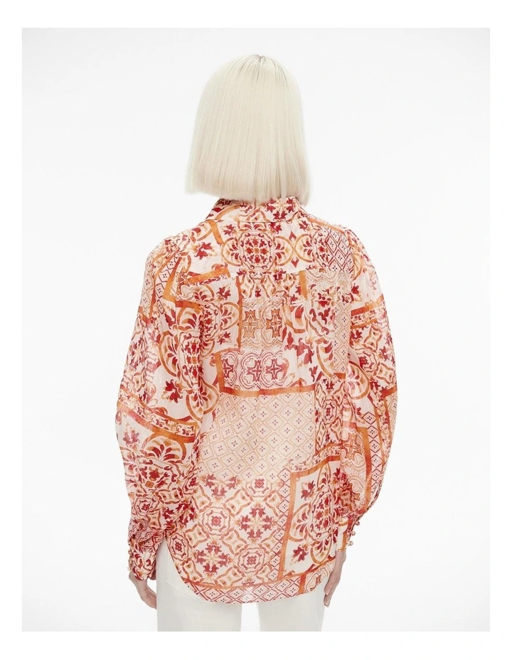 Witchery Silk Linen Tile Print Blouse in Light Red | MYER