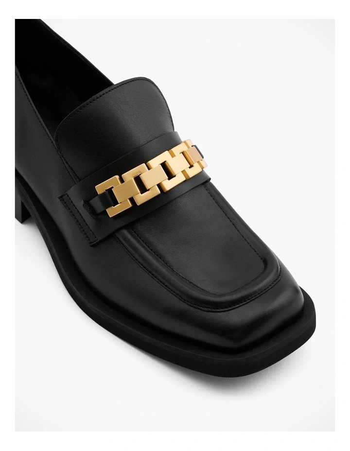 Witchery Chunky Leather Loafer With Chain in Black | MYER