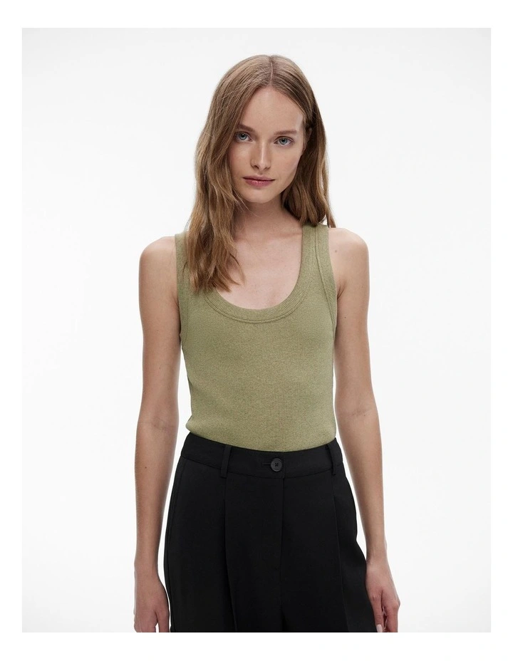 Witchery Cotton Scoop Neck Tank Top in Green Marle | MYER