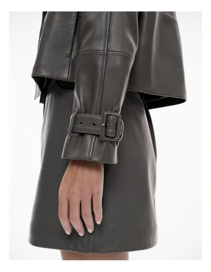Witchery Leather Trench Jacket in Mid Grey | MYER