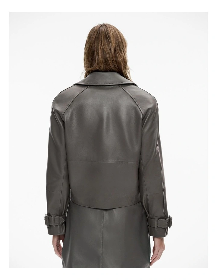 Witchery Leather Trench Jacket in Mid Grey | MYER