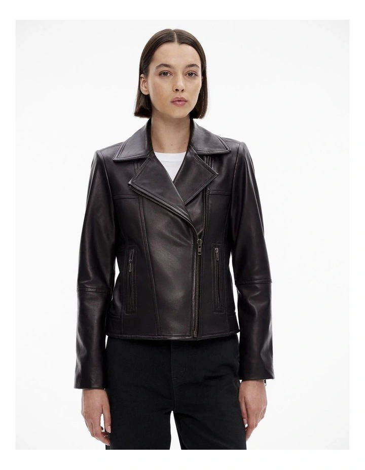 Witchery Leather Biker Jacket in Black | MYER